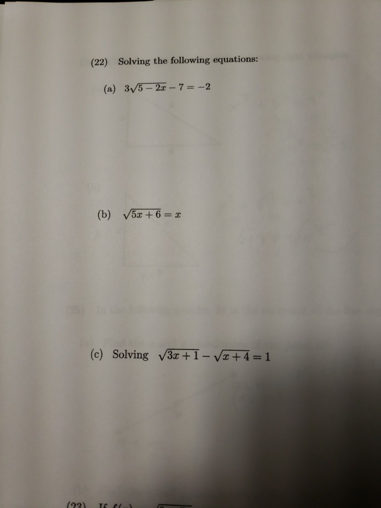 Solved (22) Solving the following equations: (a) 3V5 - 2x - | Chegg.com