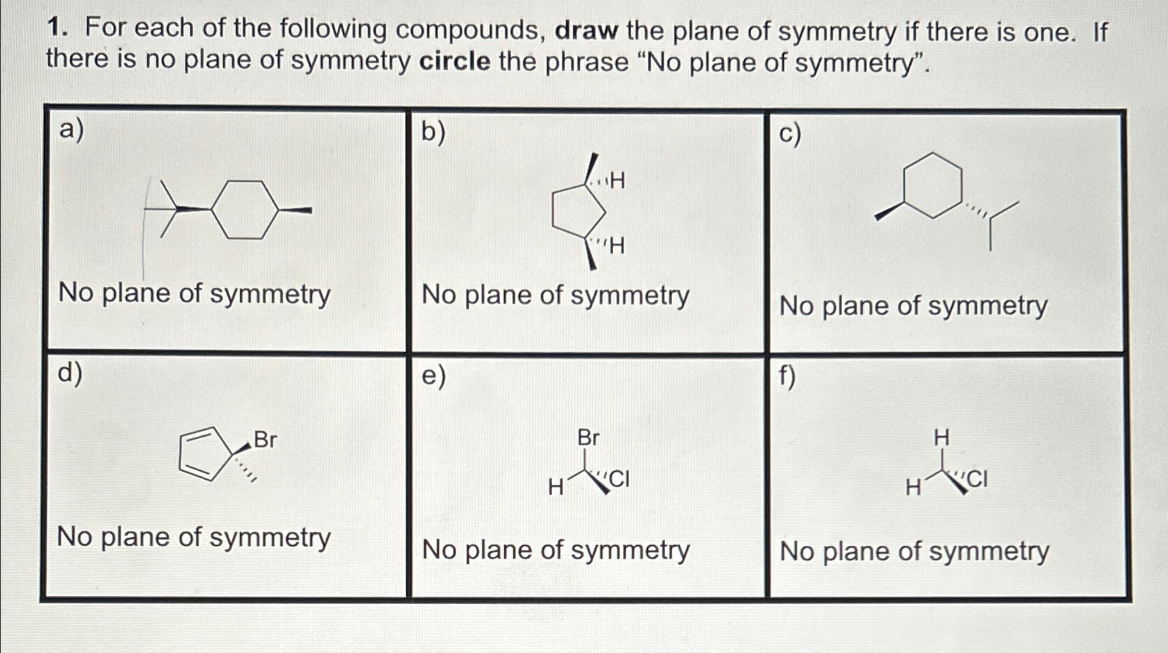 Solved For each of the following compounds, draw the plane | Chegg.com