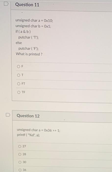 Solved D Question 7 unsigned char a = 0x23; unsigned char b | Chegg.com