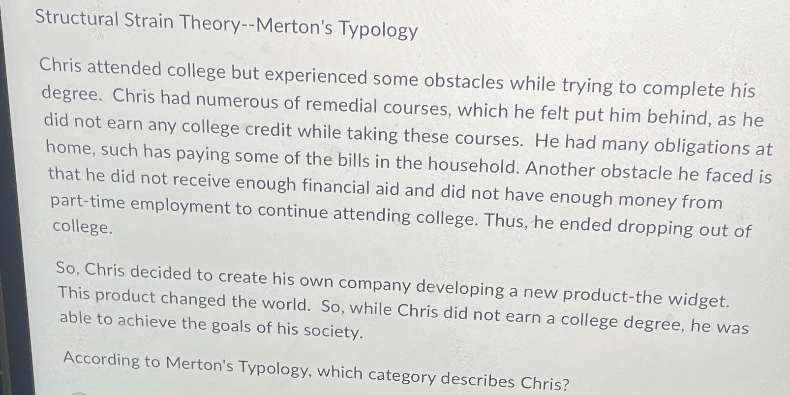 Solved Structural Strain Theory--Merton's TypologyChris | Chegg.com