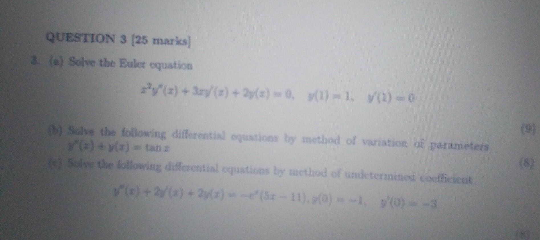 3. (a) Solve the Euler equation | Chegg.com