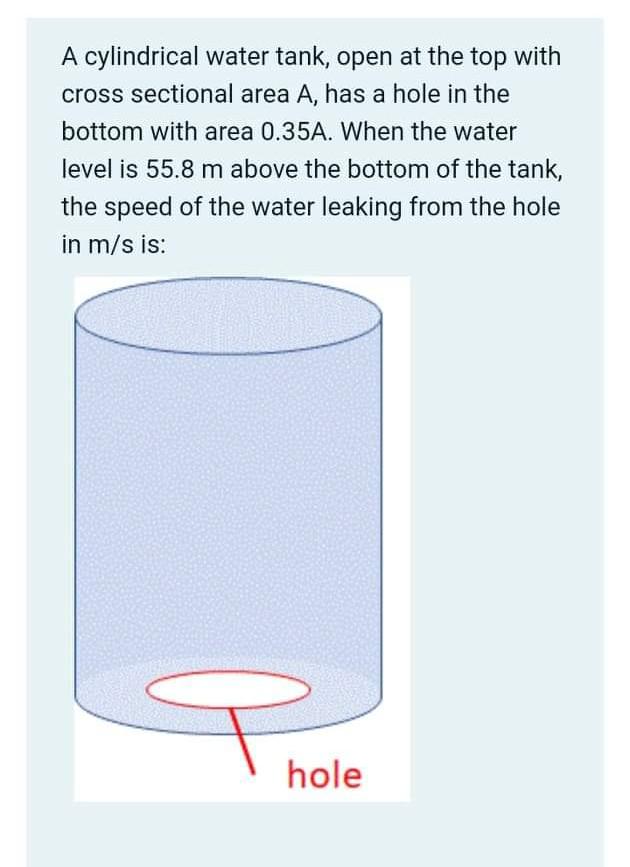 Solved A cylindrical water tank, open at the top with cross | Chegg.com
