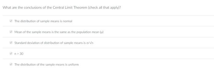 Solved What are the conclusions of the Central Limit Theorem | Chegg.com