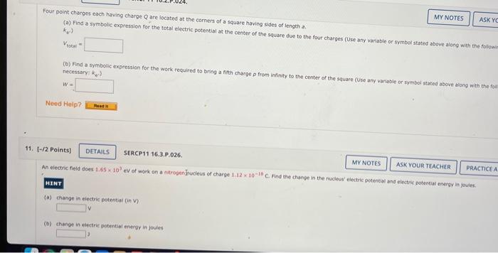 Solved Four point charges each having charge Q are located | Chegg.com