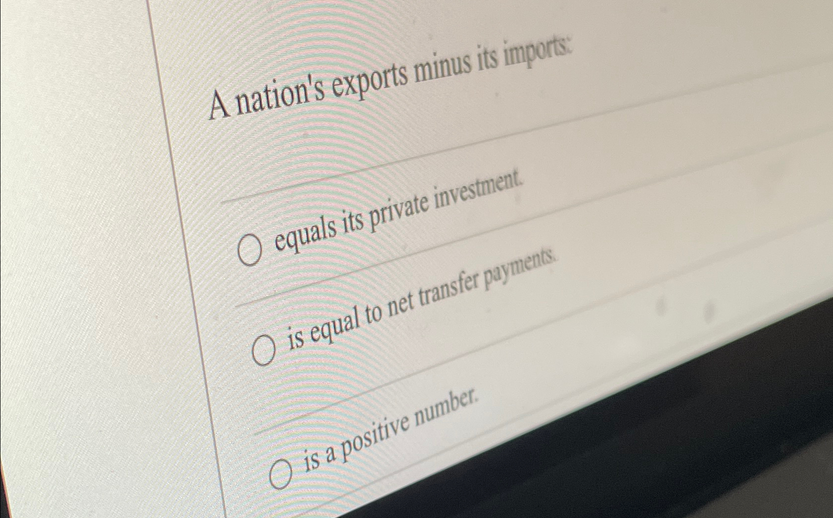 Solved A nation's exports minus its imports:equals its | Chegg.com