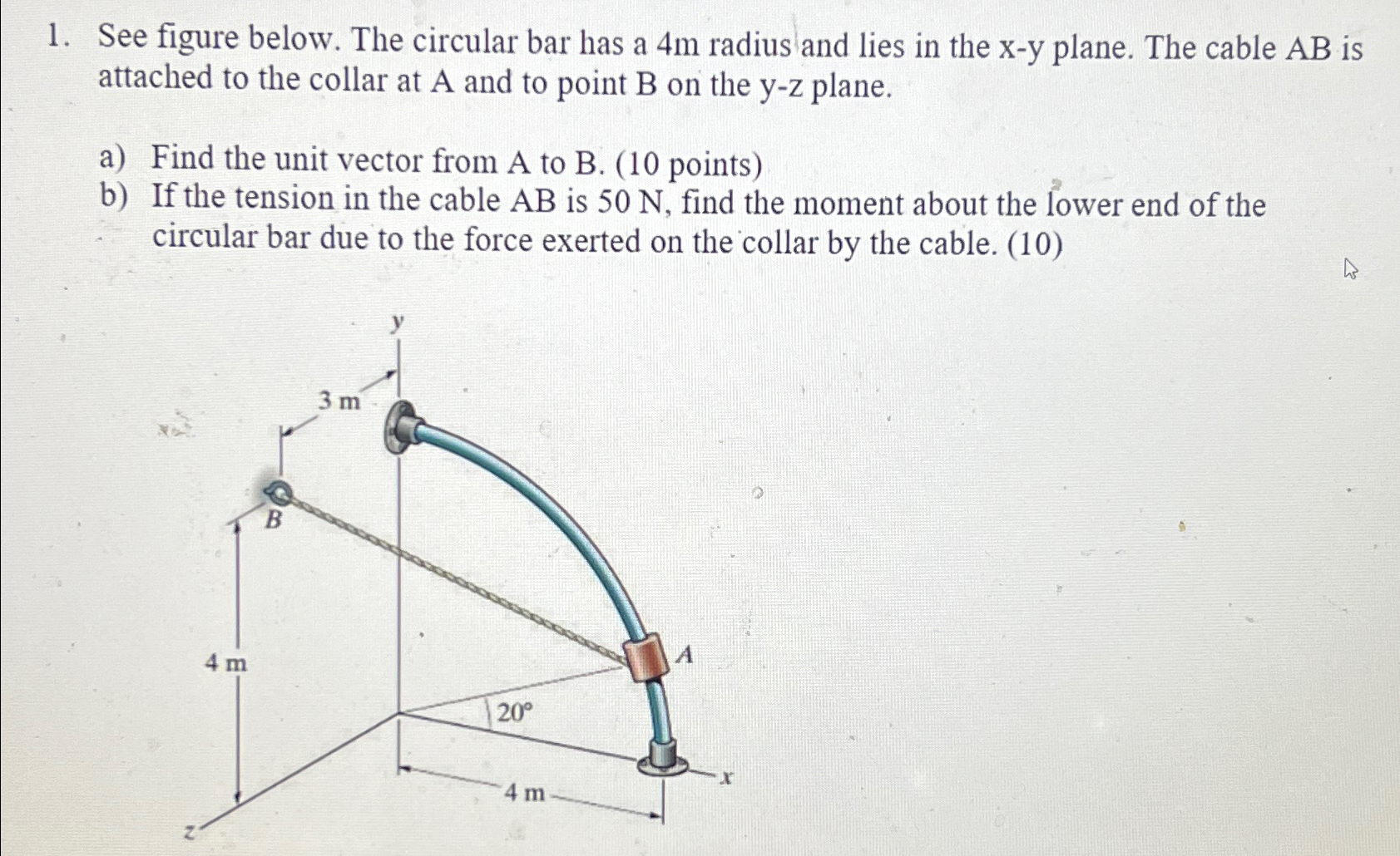 Solved See figure below. The circular bar has a 4m ﻿radius | Chegg.com