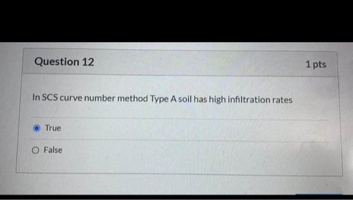 Solved Question 12 1 pts In SCS curve number method Type A | Chegg.com