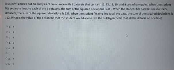 Solved A student carries out an analysis of covariance with | Chegg.com