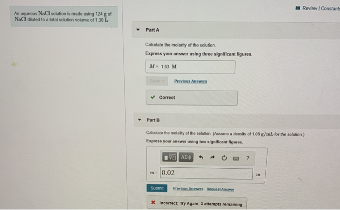 Solved Review Constants An aqueous NaCl solution is made | Chegg.com