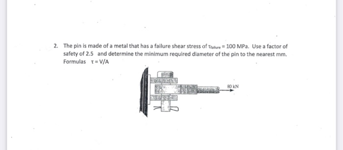 Solved 2. The pin is made of a metal that has a failure | Chegg.com