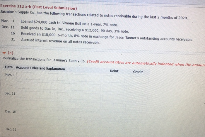 Solved xercise 212 a-b (Part Level Submission) asmine's | Chegg.com