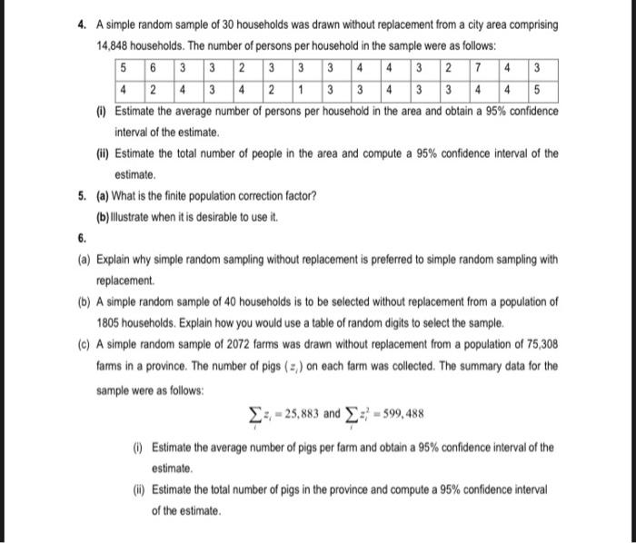 Solved 1. A simple random sample of 30 households was drawn | Chegg.com