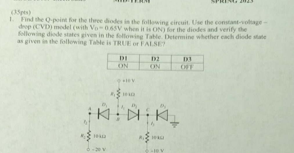 Solved (35pts)Find the Q-point for the three diodes in the | Chegg.com