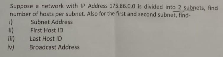 Solved Suppose a network with IP Address 175.86 .0 .0 is | Chegg.com