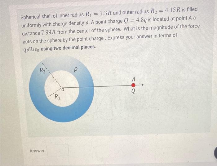 Solved Spherical shell of inner radius R1=1.3R and outer | Chegg.com