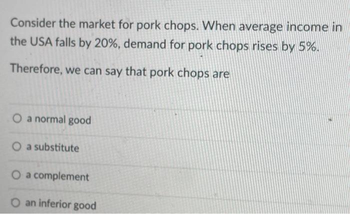 Solved Consider the market for pork chops. When average | Chegg.com
