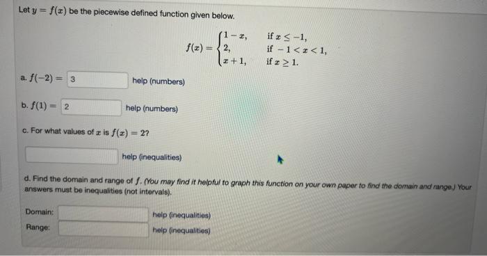 Solved Let y=f(x) be the piecewise defined function given | Chegg.com