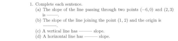 Solved 1. Complete each sentence. (a) The slope of the line | Chegg.com