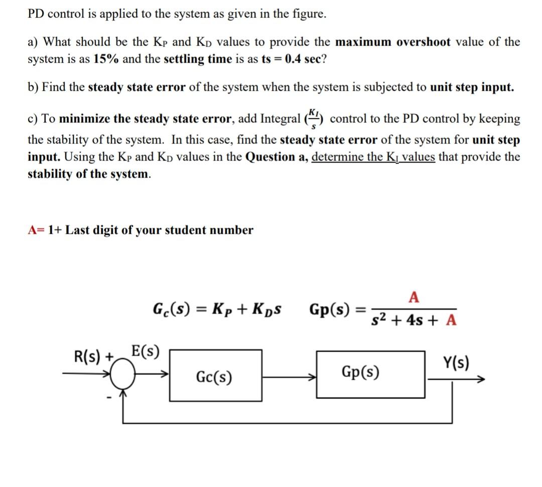Solved PD control is applied to the system as given in the | Chegg.com