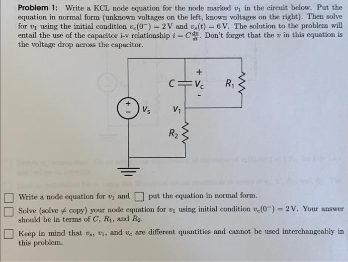 Solved Problem 1: Write a KCL node equation for the node | Chegg.com