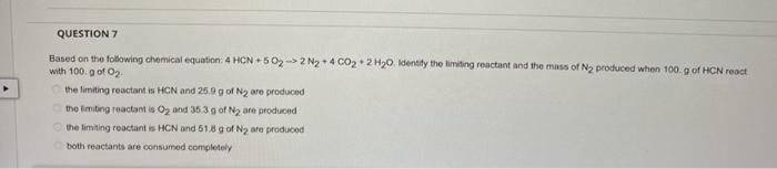 Solved Based on the following chemical equation: 4HCN+5O2→2 | Chegg.com