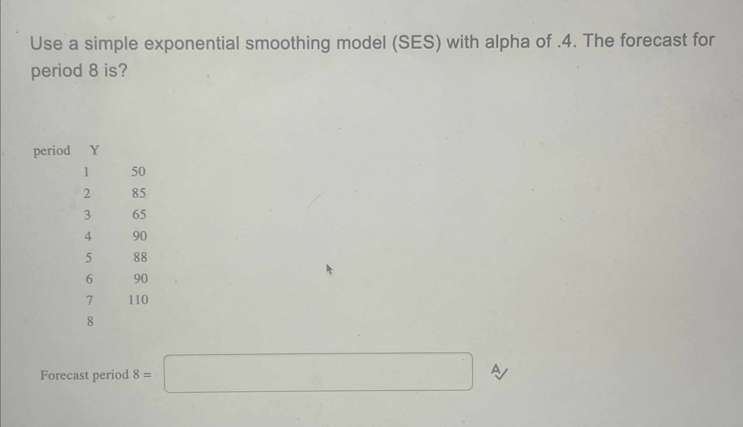 Solved Use a simple exponential smoothing model (SES) ﻿with | Chegg.com