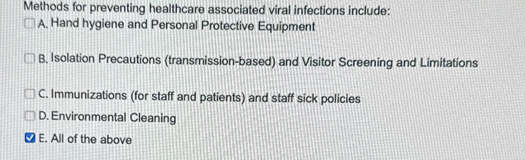 Solved Methods for preventing healthcare associated viral | Chegg.com