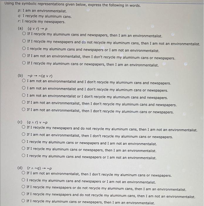 Solved Using the symbolic representations given below, | Chegg.com