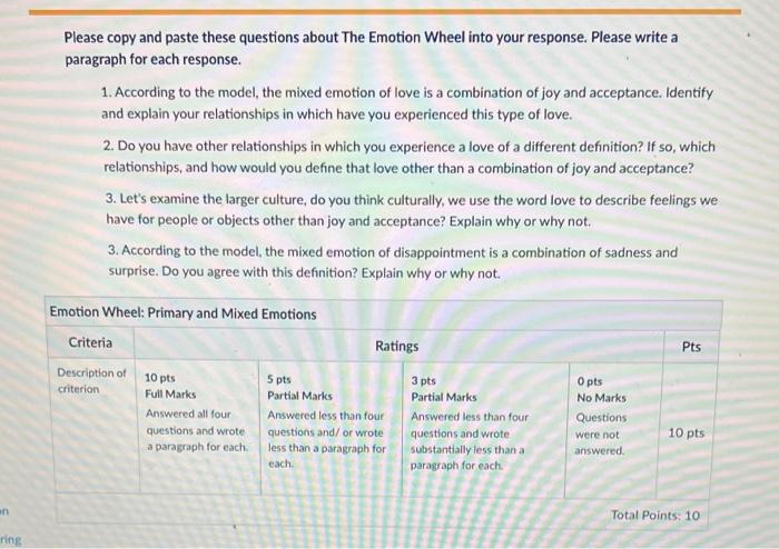 The Emotion Wheel is based on a theory of emotion and | Chegg.com