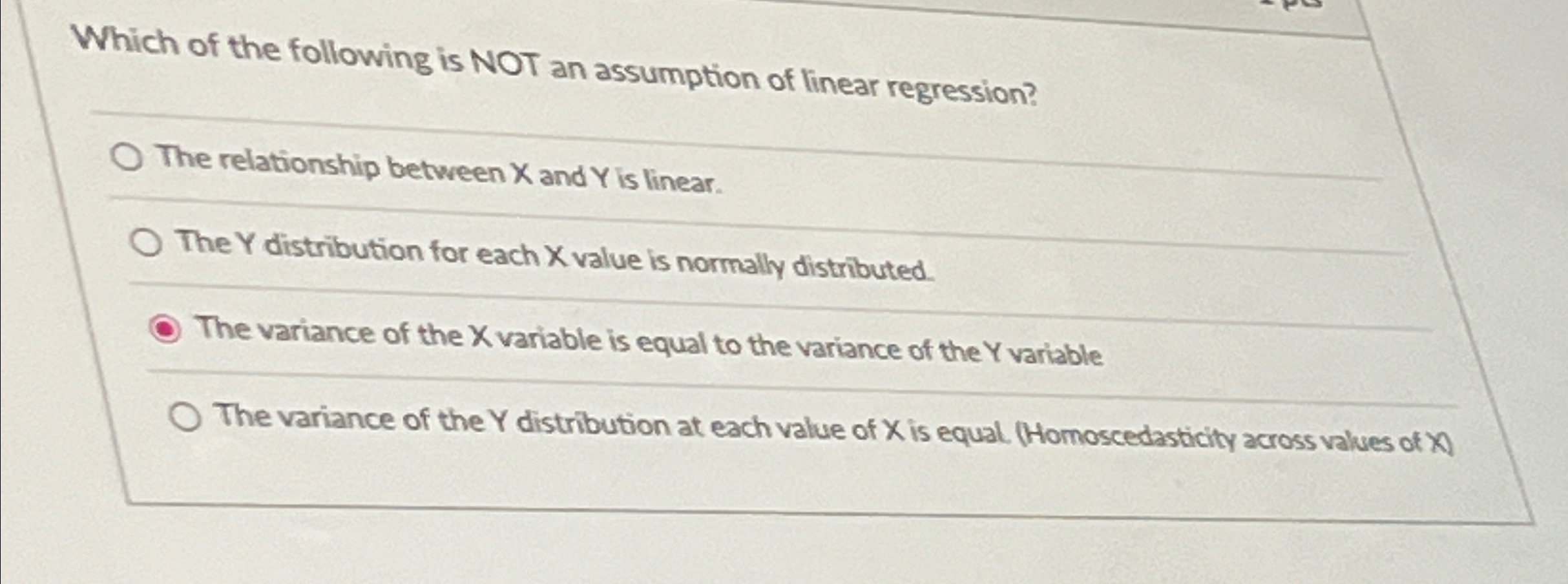 Solved Which of the following is NOT an assumption of linear | Chegg.com