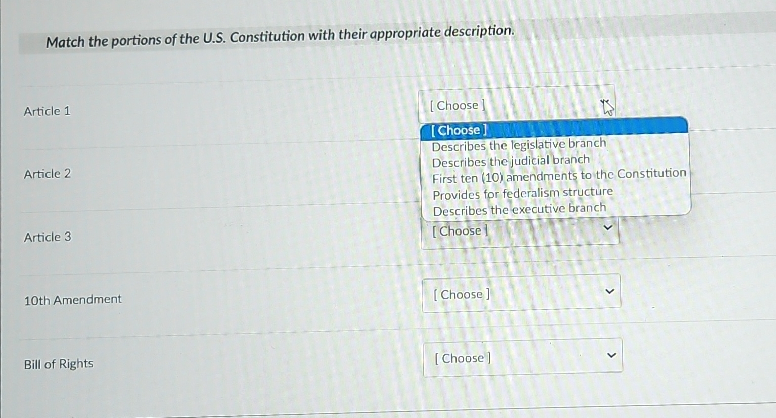 Solved Match the portions of the U.S. ﻿Constitution with | Chegg.com