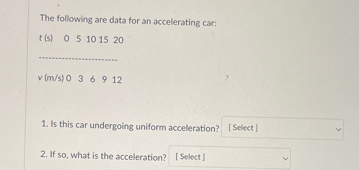 Solved The following are data for an accelerating | Chegg.com