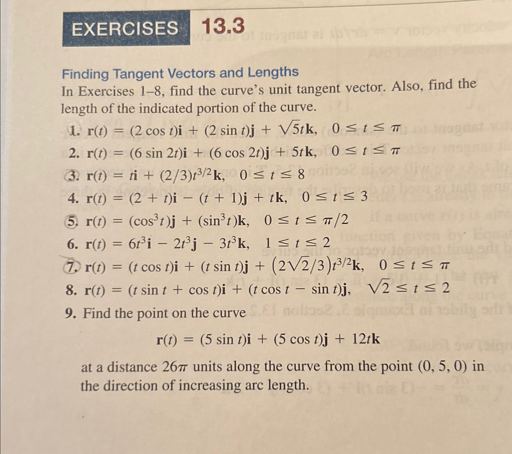 Solved EXERCISES 13.3Finding Tangent Vectors and LengthsIn | Chegg.com