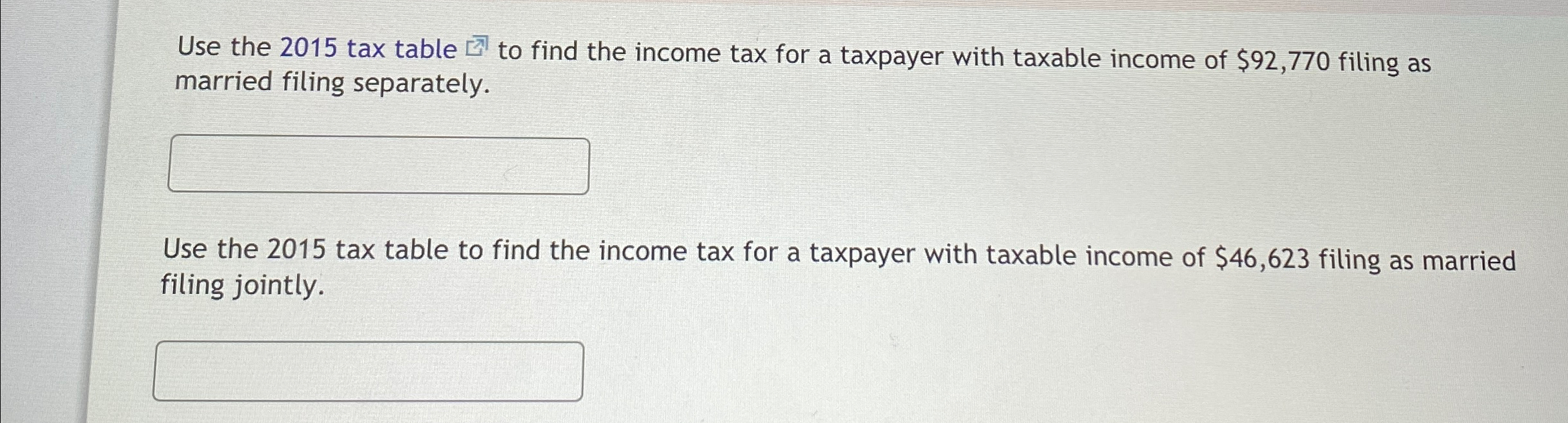 Solved Use the 2015 ﻿tax table [-7 ﻿to find the income tax | Chegg.com
