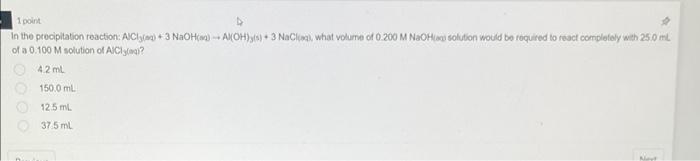 Solved of a 0.100M sclution of AVCly(ar)? 4.2 mL 150.0 mL. | Chegg.com