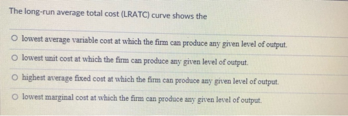 Solved The long-run average total cost (LRATC) curve shows | Chegg.com