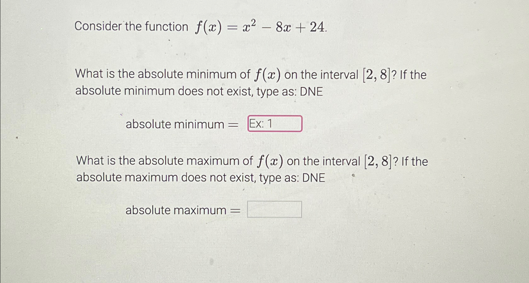 Solved Consider the function f(x)=x2-8x+24.What is the | Chegg.com