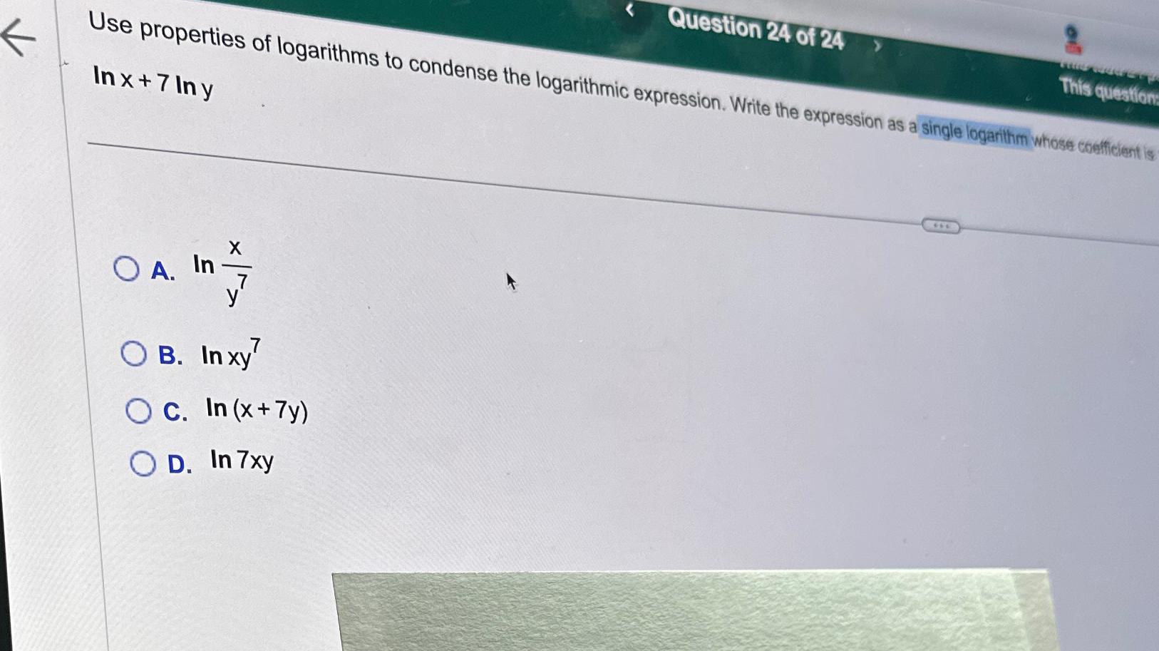Solved Use properties of logarithms to condense the | Chegg.com