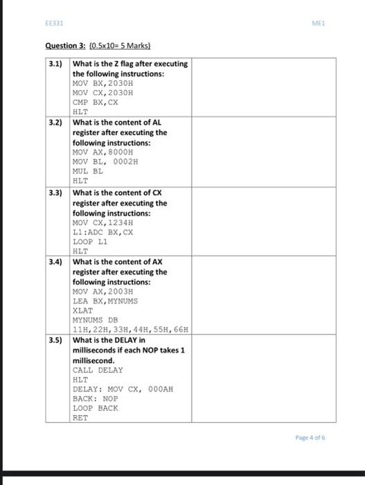 Solved EE331 Question 3: [0.5×10=5 Marks ) Page 4 of 6 | Chegg.com