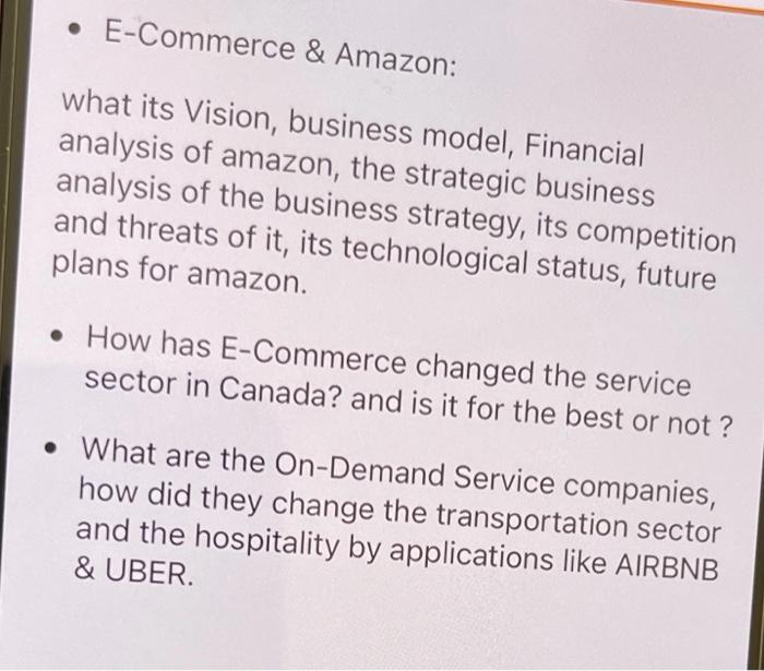 Solved • E-Commerce & Amazon: what its Vision, business | Chegg.com