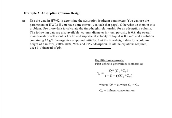 Example 2: Adsorption Column Design a) Use the data | Chegg.com