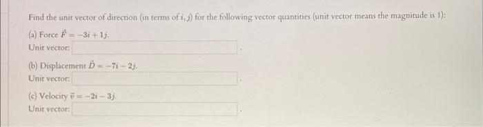 Solved Find the unit vector of direction (in terms of i,j ) | Chegg.com