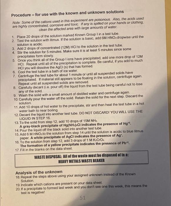 Solved Experiment Qualitative Analysis: Group 1 Cations | Chegg.com