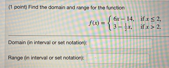 Solved (1 point) Find the domain and range for the function | Chegg.com