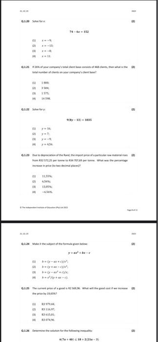 Solved MULTIPLE-CHOICE QUESTIONS: Select one correct answer | Chegg.com