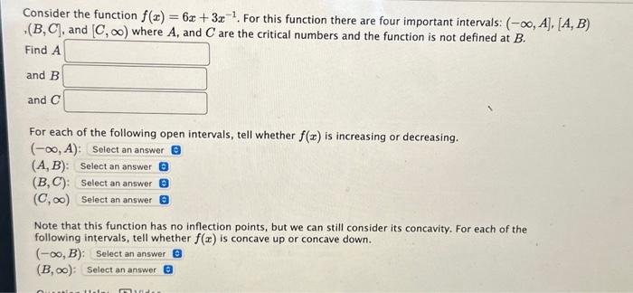 Solved Consider the function f(x)=6x+3x−1. For this function | Chegg.com