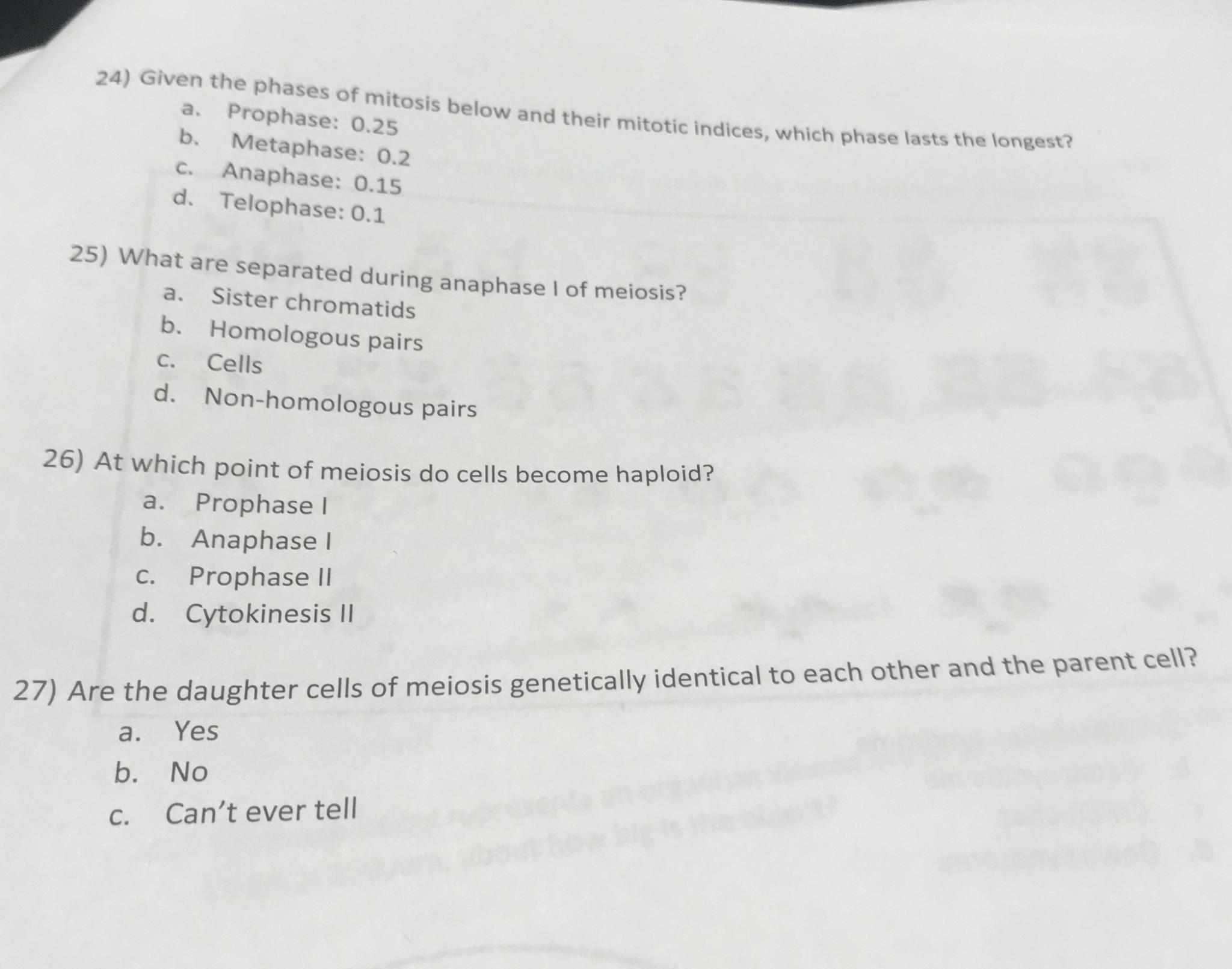 Solved Given the phases of mitosis below and their mitotic | Chegg.com