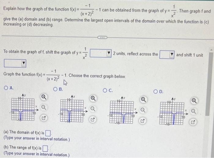 Solved Explain how the graph of the function f(x)=(x+2)2−1−1 | Chegg.com