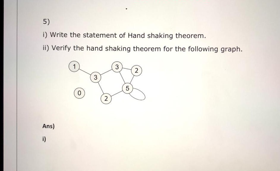 Solved 5) i) Write the statement of Hand shaking theorem. | Chegg.com