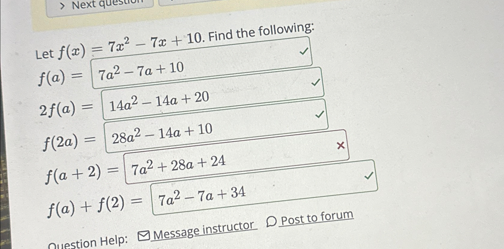 Solved Let f(x)=7x2-7x+10. ﻿Find the | Chegg.com